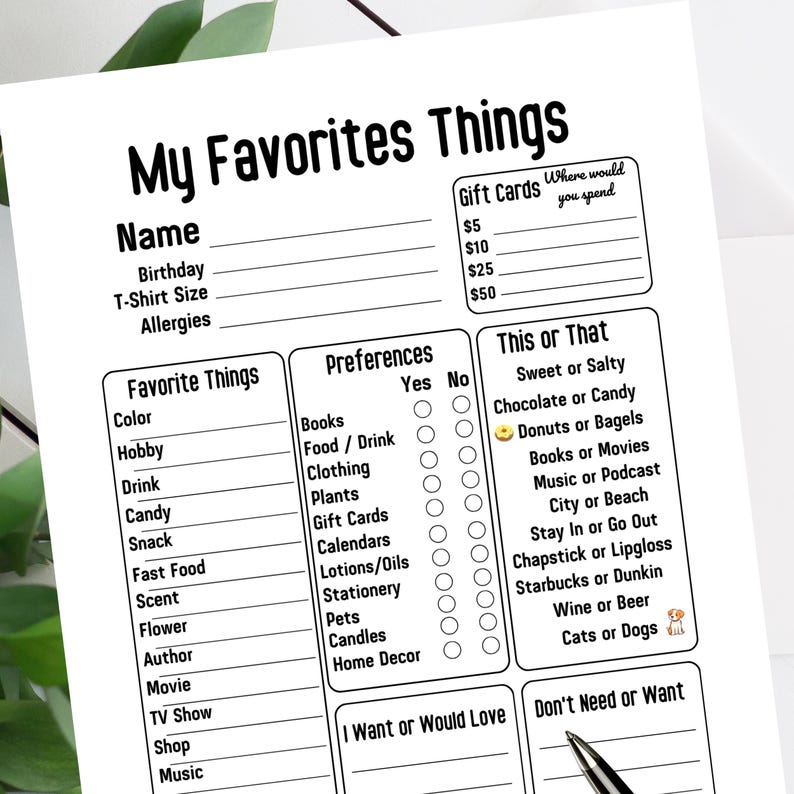 Favorite Things List| Employee Favorites | Employee Favorite Things ...