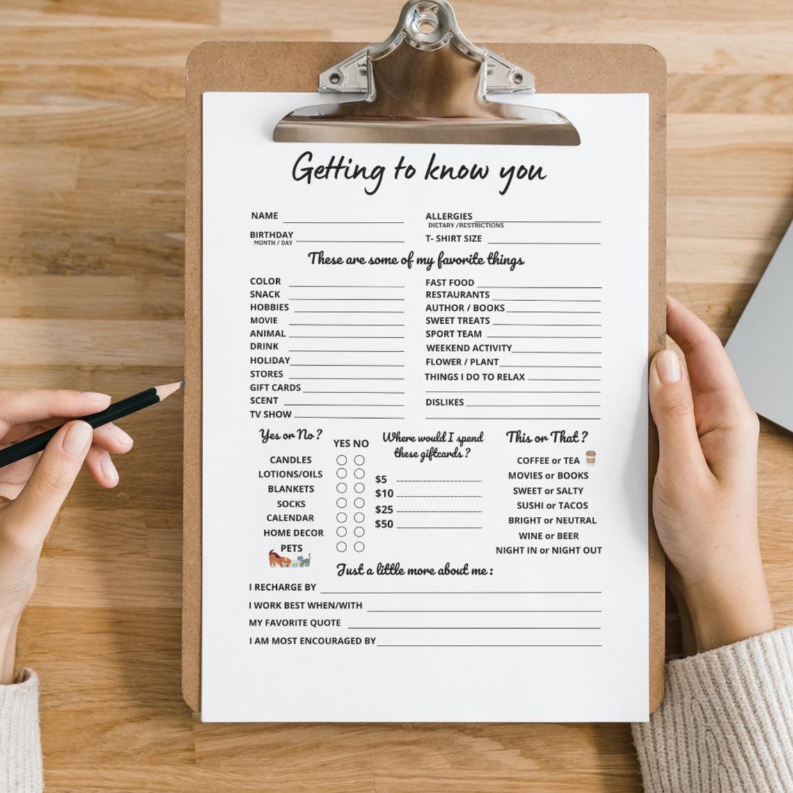 Team Building Get to Know Me Questionnaire Printable | Employee ...