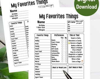Favorite Things List | Employee Favorites | Favorites Survey | Team ...