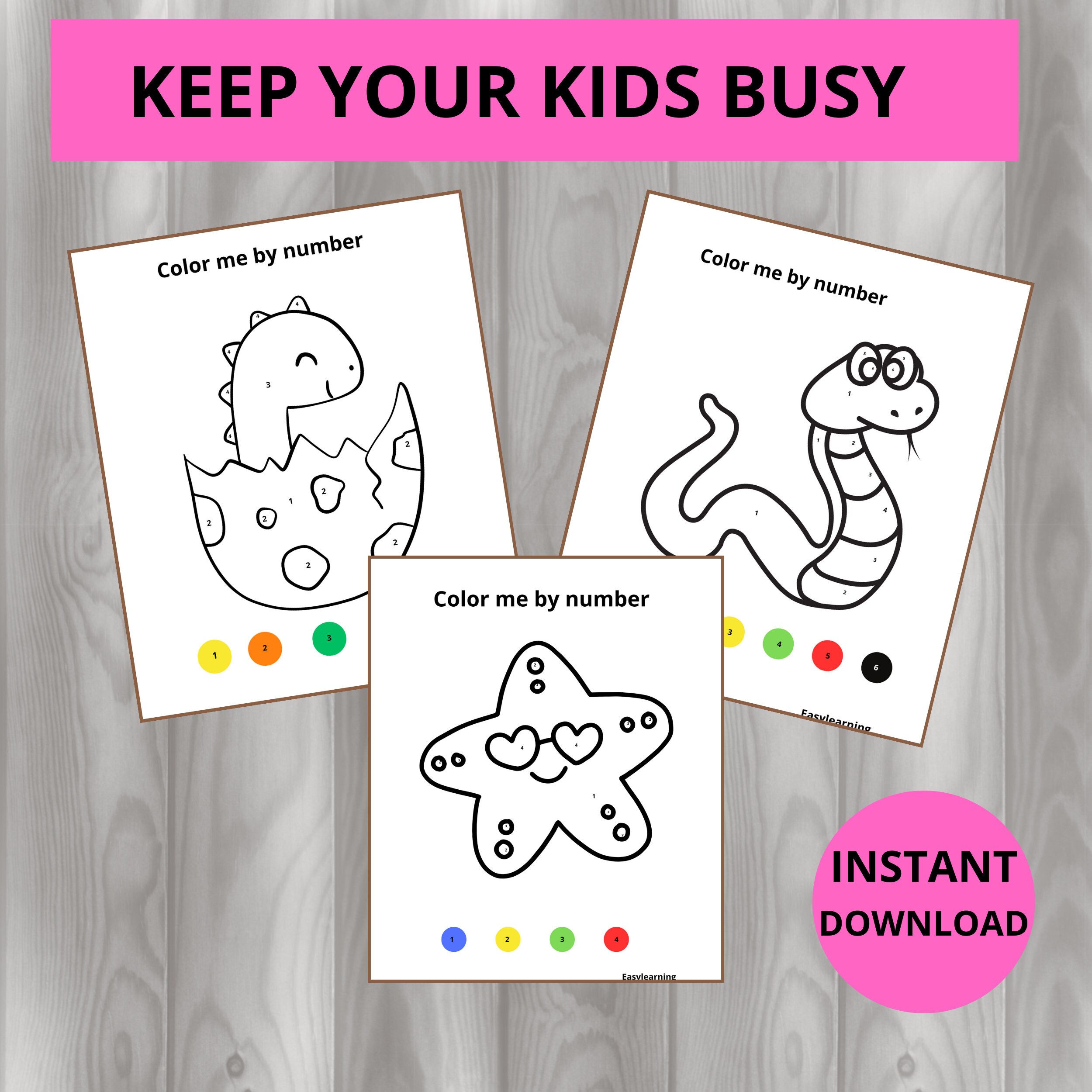 Color by Number Pages Kids Toddlers Easy Coloring Preschool Activity ...