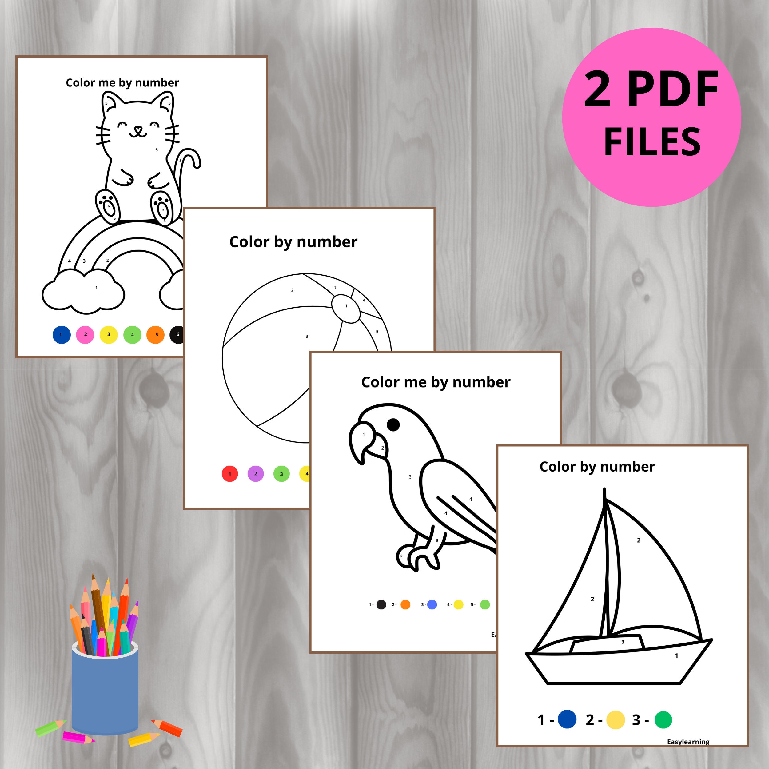 Color by Number Pages Kids Toddlers Easy Coloring Preschool Activity ...