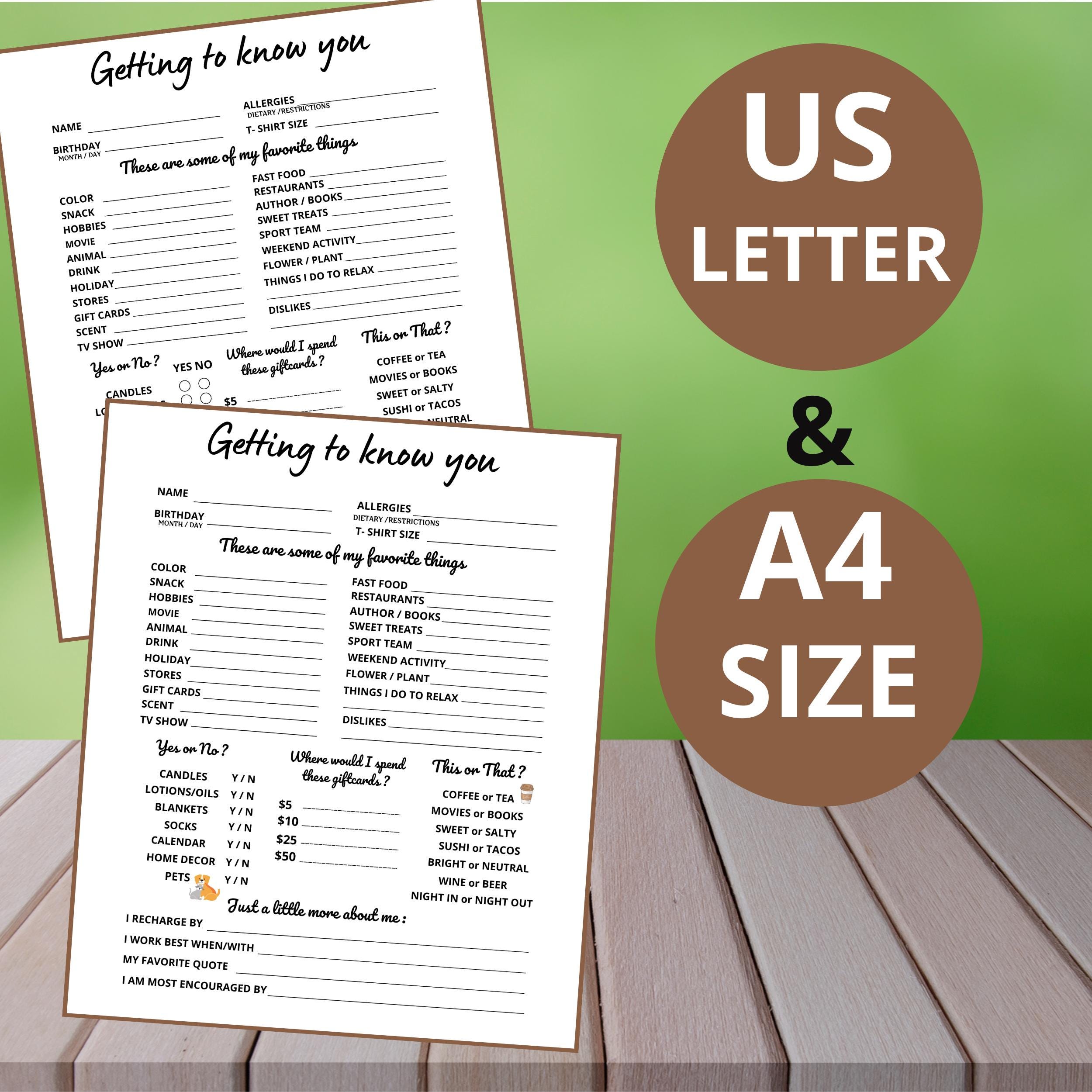 Team Building Get to Know Me Questionnaire Printable | Employee ...