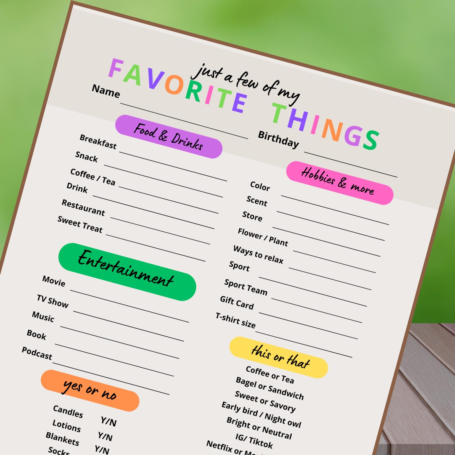 Favorite Things List | Employee Favorites| Favorites Survey| Team ...