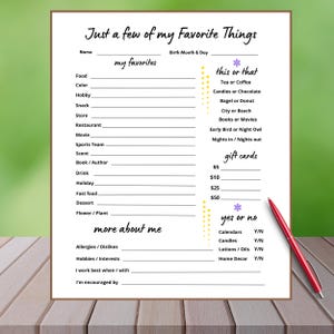 Favorite Things List | Employee Favorites | Favorites Survey | Team ...