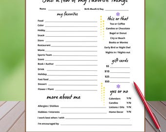 Favorite Things List | Employee Favorites| Favorites Survey| Team ...