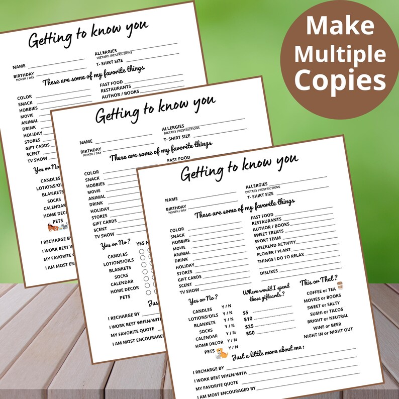 Team Building Get to Know Me Questionnaire Printable | Employee ...