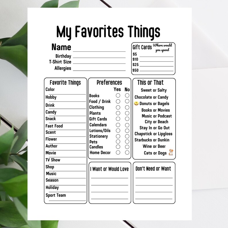 Favorite Things List| Employee Favorites | Employee Favorite Things ...