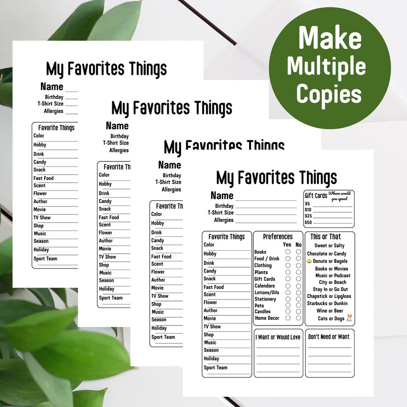 Favorite Things List| Employee Favorites | Employee Favorite Things ...