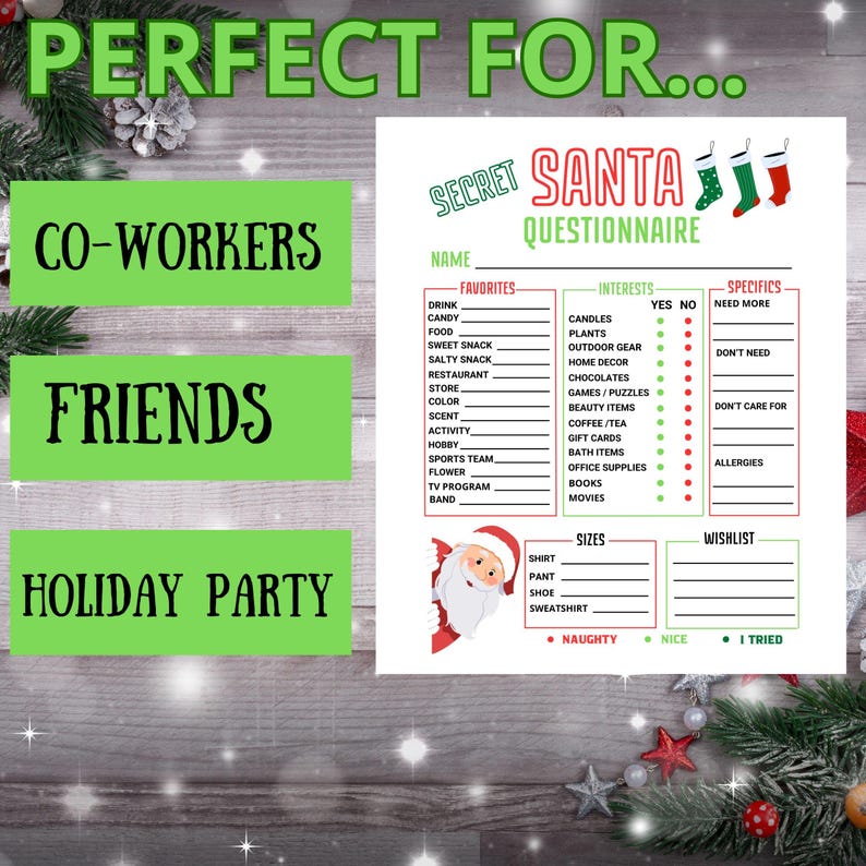 Secret Santa Gift Questionnaire | Secret Santa Survey|gift Exchange ...