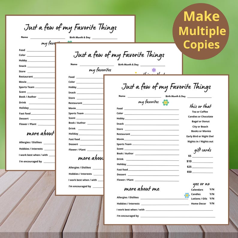 Favorite Things List | Employee Favorites | Favorites Survey | Team ...