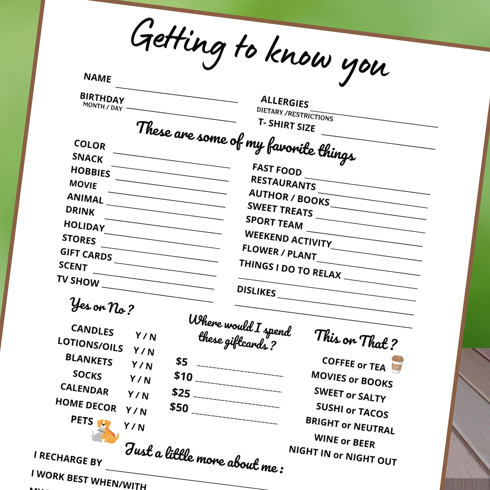 Team Building Get to Know Me Questionnaire Printable | Employee ...