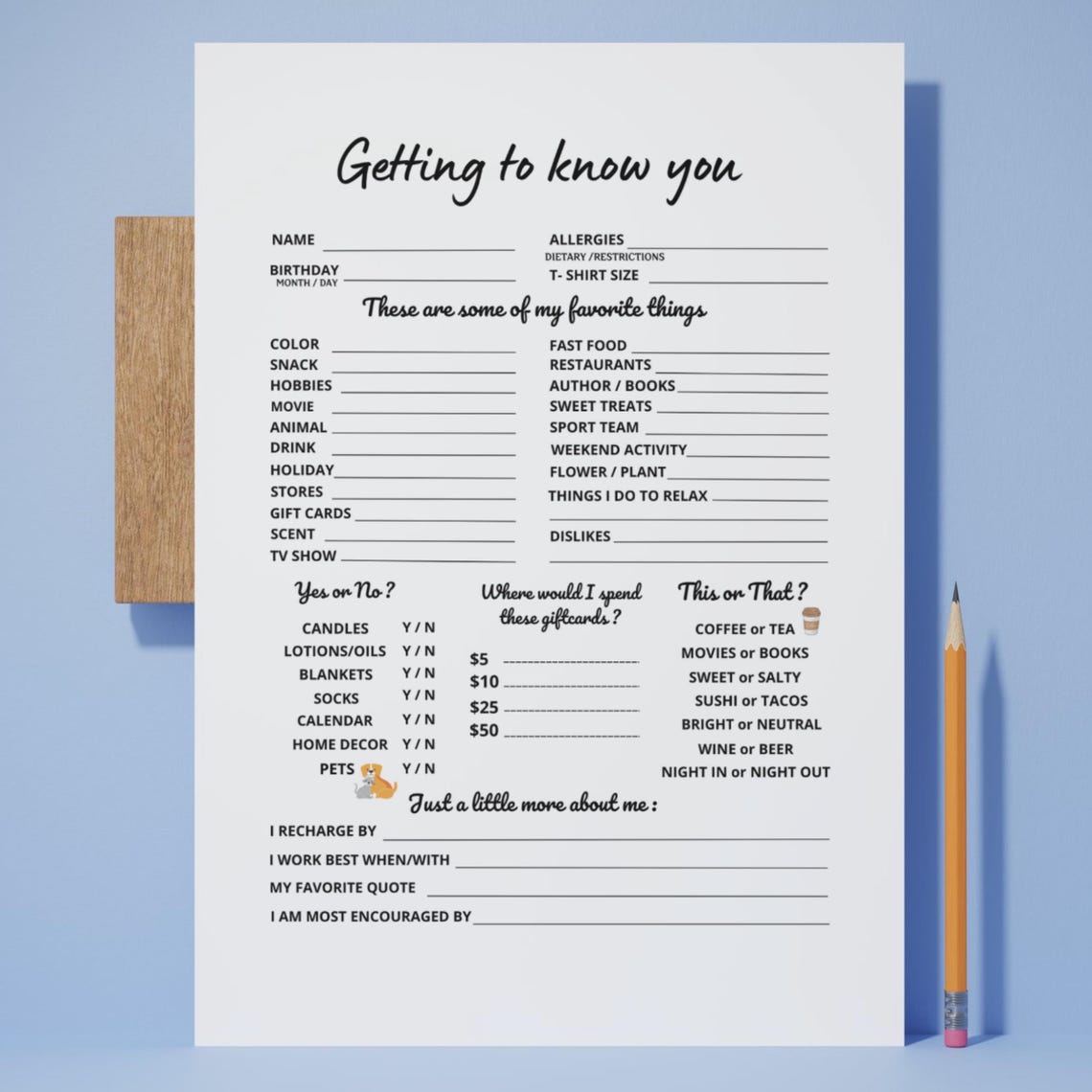 Team Building Get to Know Me Questionnaire Printable | Employee ...