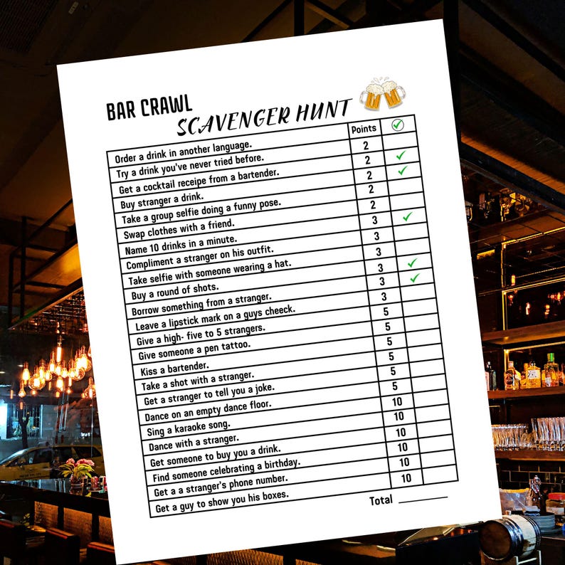 Bar Crawl Scavenger Hunt| Bar Scavenger Hunt| Bar Crawl Bingo| Adult ...