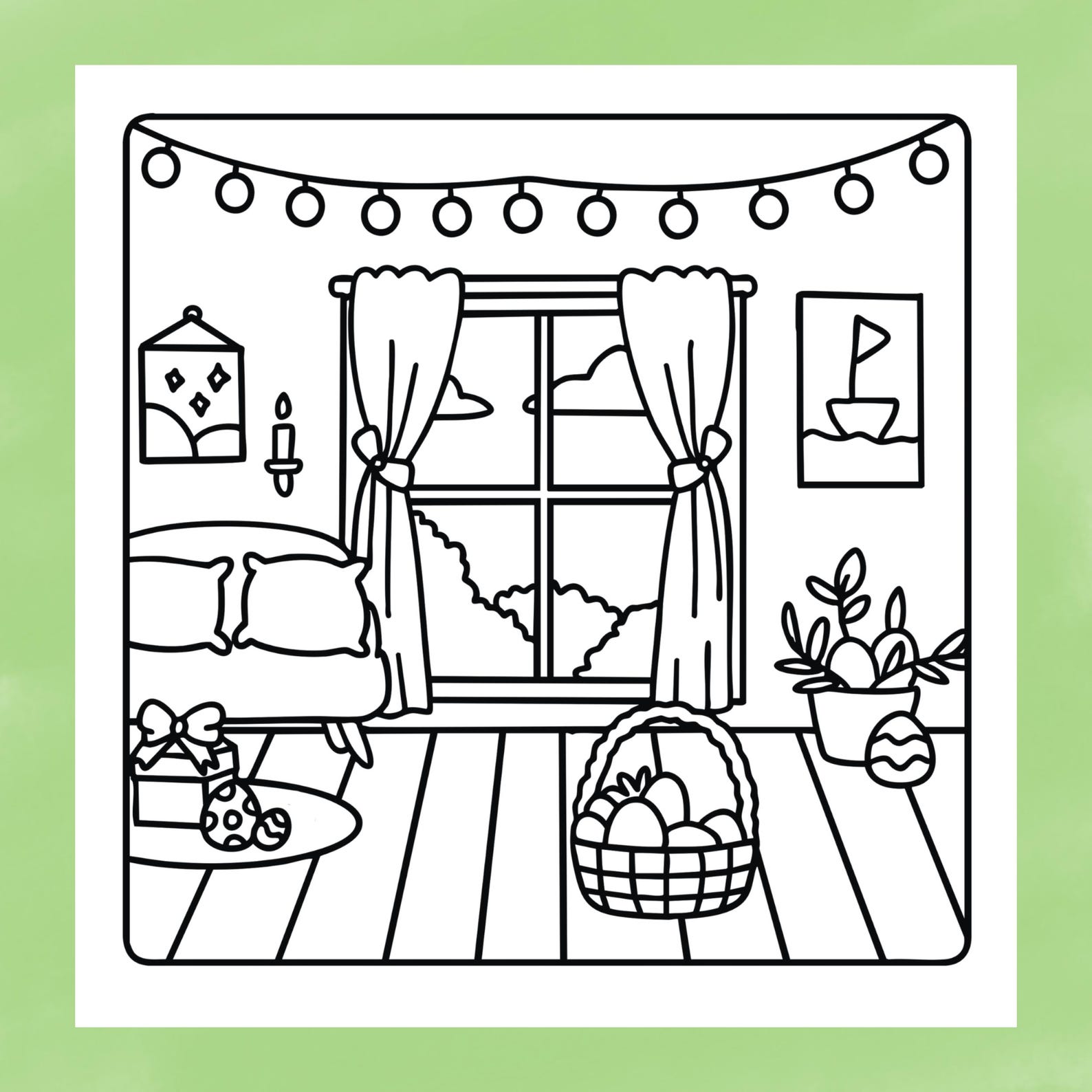 Cozy Scene Coloring Pages| Easter Coloring Pages|bold and Easy Coloring ...