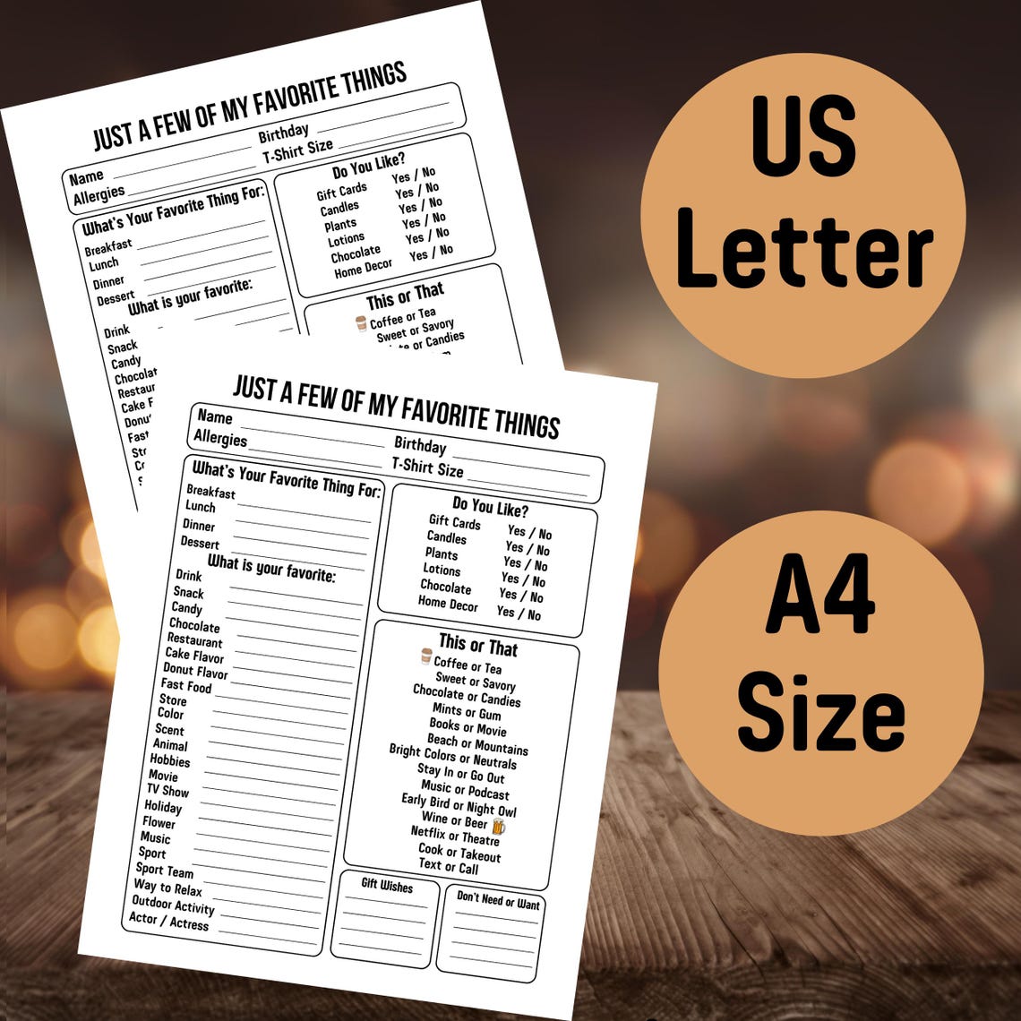 My Favorite Things List | Favorite Things Questionnaire | Employee ...