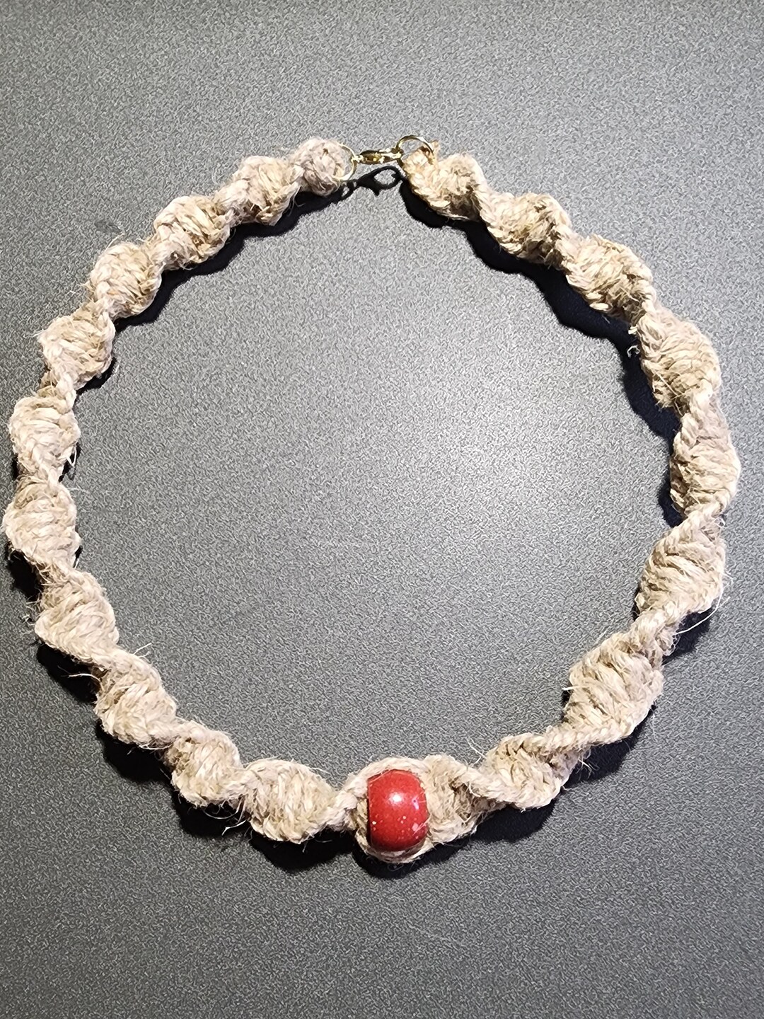 Chunky Raw Hemp Spiral Necklace With Glass "ember" Bead (16" Length, 3/ ...