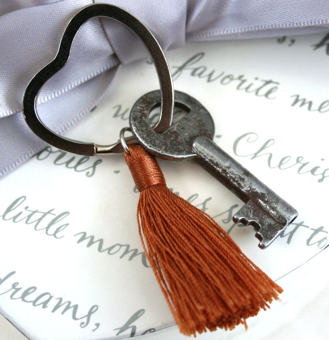 Antique Key and Tassel Key Ring in Six Color Choices - Etsy
