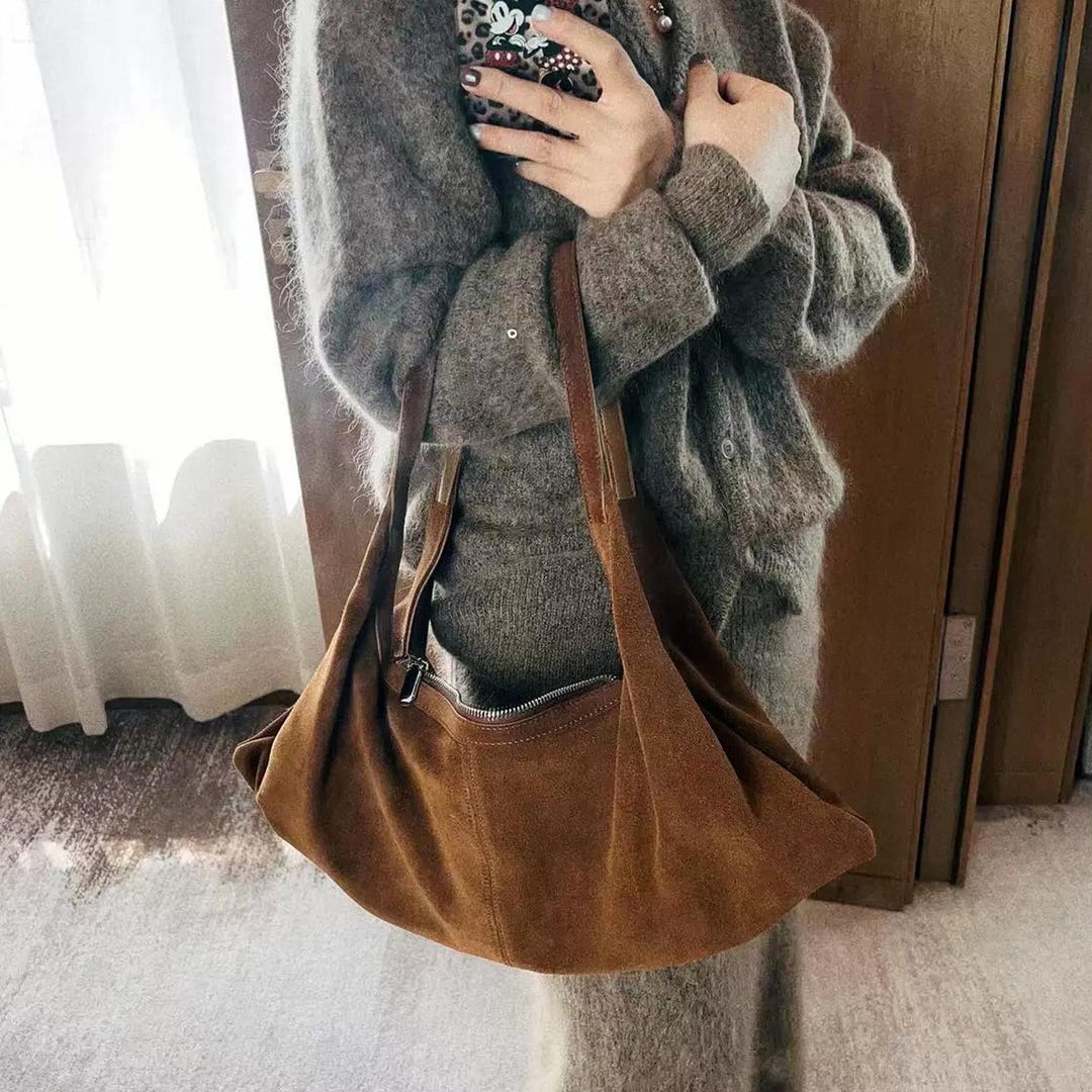Suede Dumpling Tote Bag, Women Shoulder Bag, Suede Minimal Handbag - Etsy