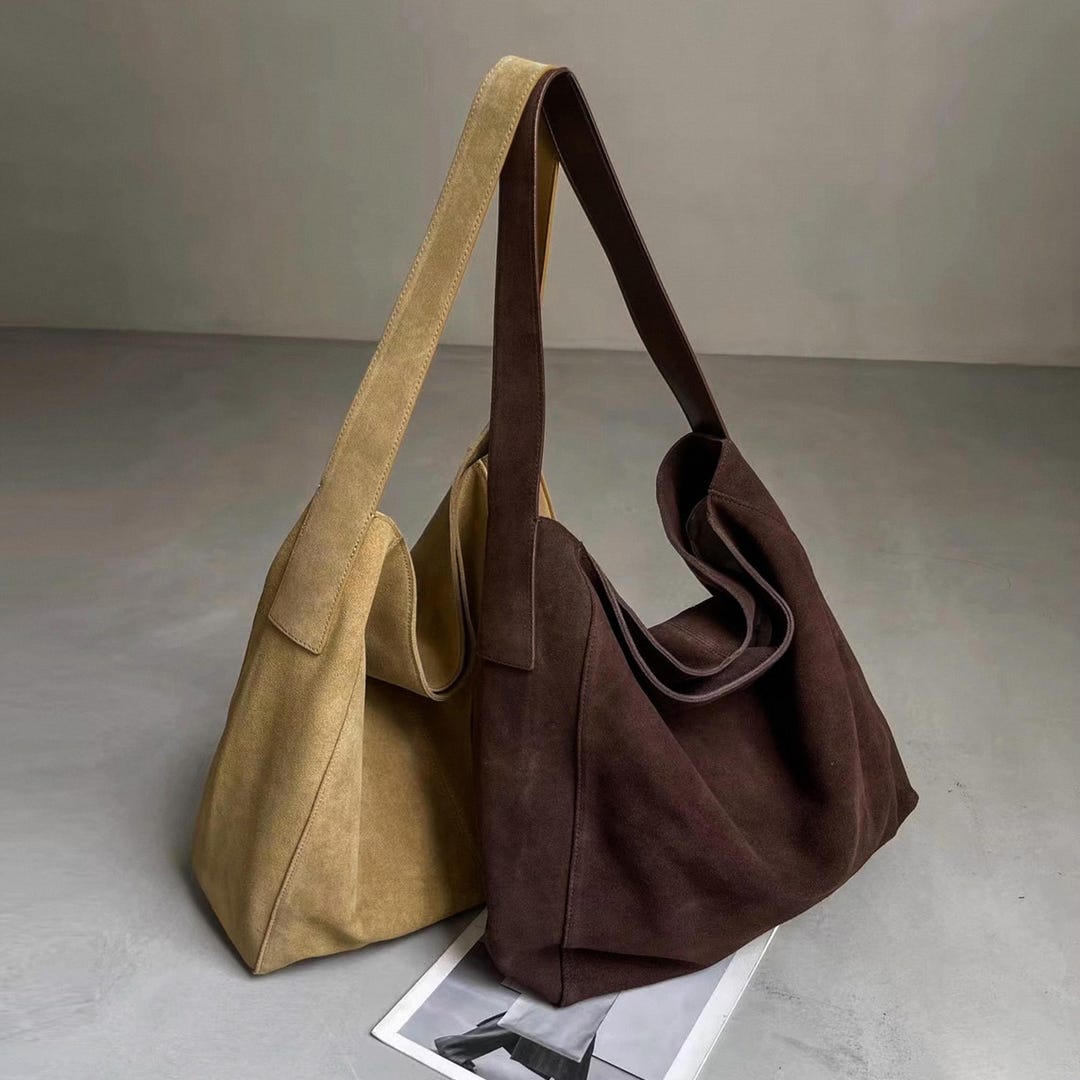 Suede Bucket Tote Bag, Minimal Bucket Bag, Women Shoulder Bag, Leather ...