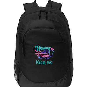 Personalized Nurse Backpack Handbag Heart Stethoscope RN CNA LPN ...