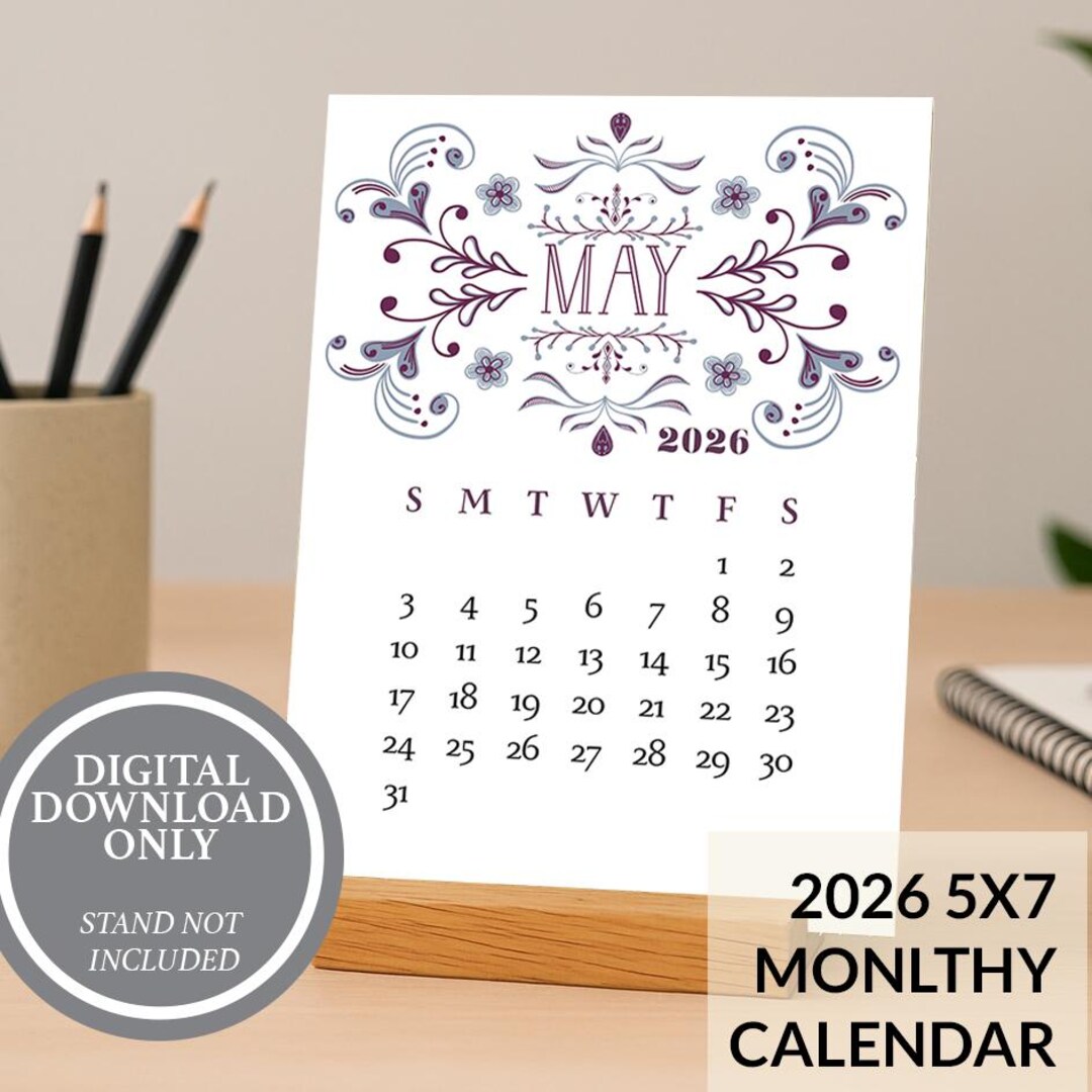 Printable 2026 Desktop Calendar, Printable Mini Calendar, 5x7 Calendar ...