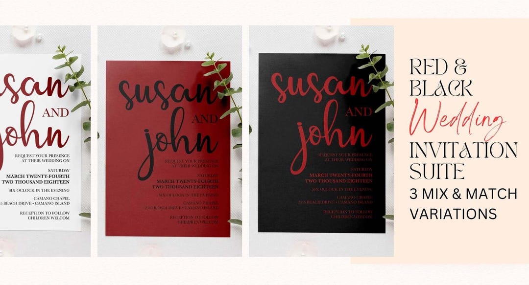 Red and Black Wedding Invitation, Modern Wedding Invitation Suite ...