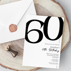 60th Birthday Invite Digital, Canva Template Birthday Invitation, Evite ...