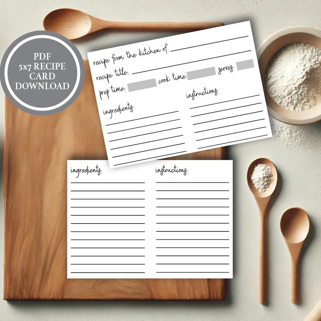 Simple Recipe Card Download, 5x7 Recipe Cards, Recipe Card Digital ...