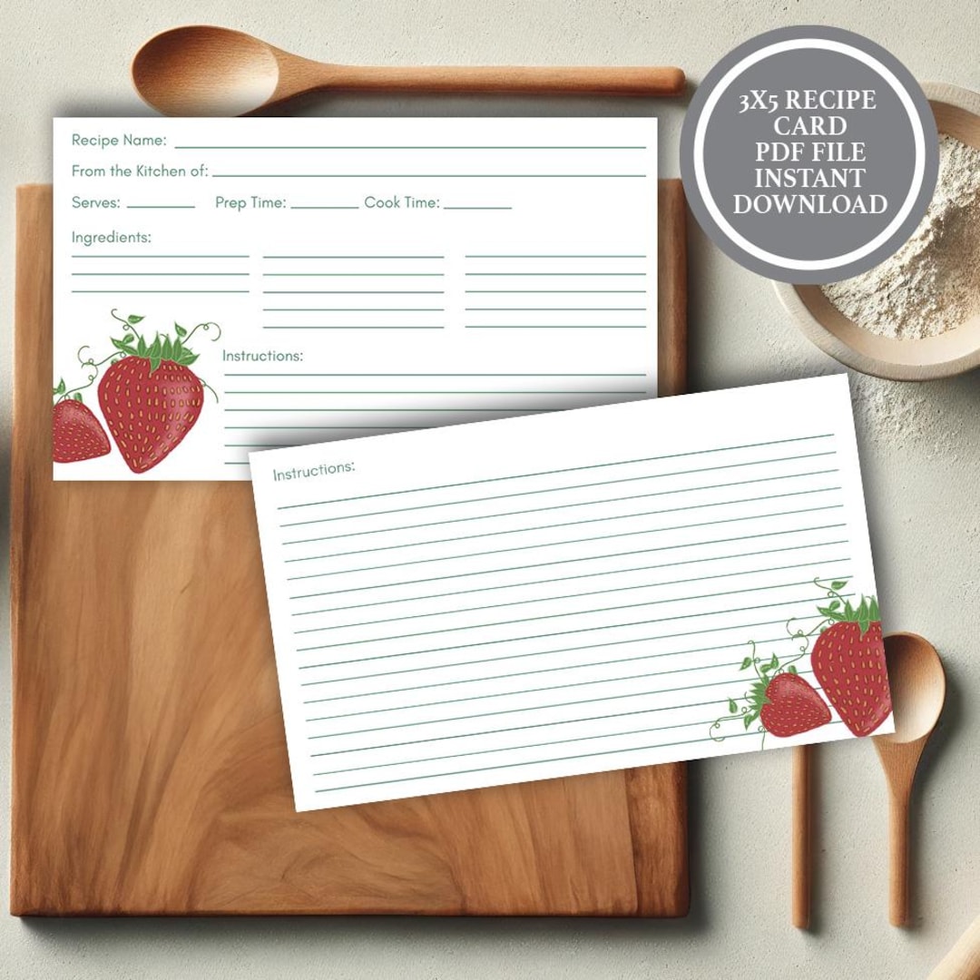 Recipe Cards 3x5, Strawberry Recipe Card, Recipe Cards for Bridal ...