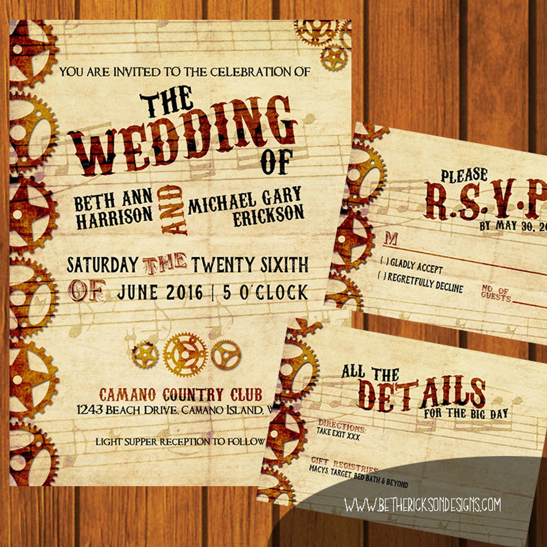 Steampunk Wedding Invitation, Victorian Invitation Set, Gothic ...