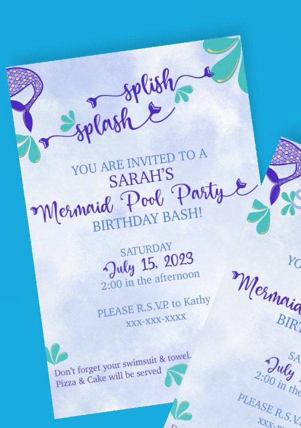 Mermaid Pool Party Invitation, Splish Splash Birthday Invitation, Girls ...