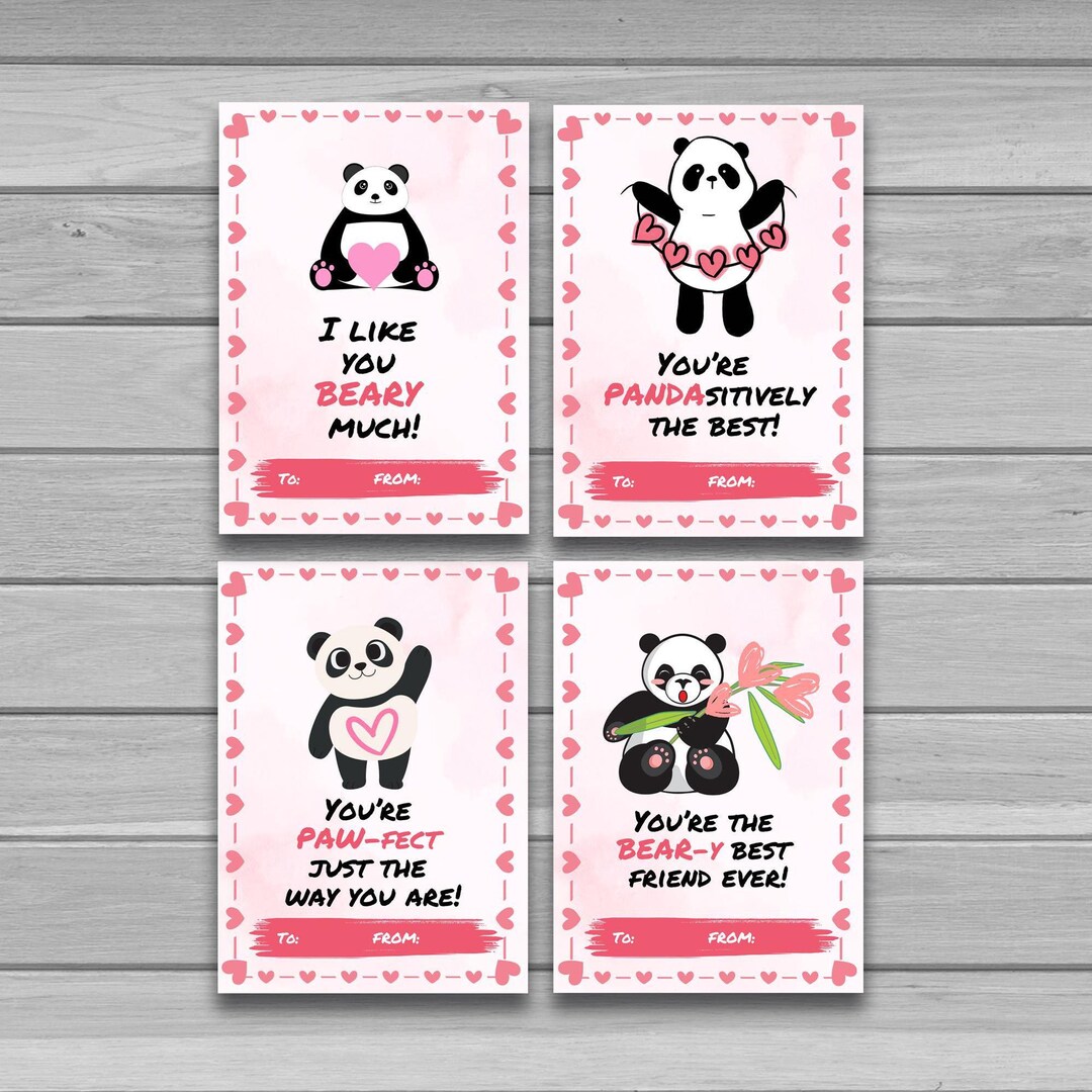 Kids Valentines Printable, Panda Valentine Cards, Beary Much Valentines ...