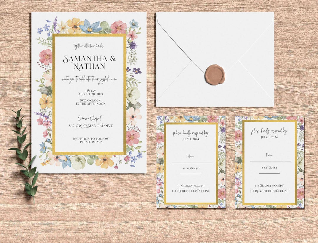 Secret Garden Wedding Invitation, Wildflower Wedding Invite, Floral ...