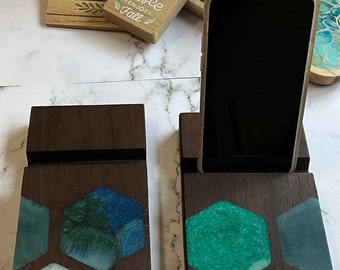 Blue Wood Marquetry Inlaid Phone Stand Wood Phone Stand Bamboo - Etsy