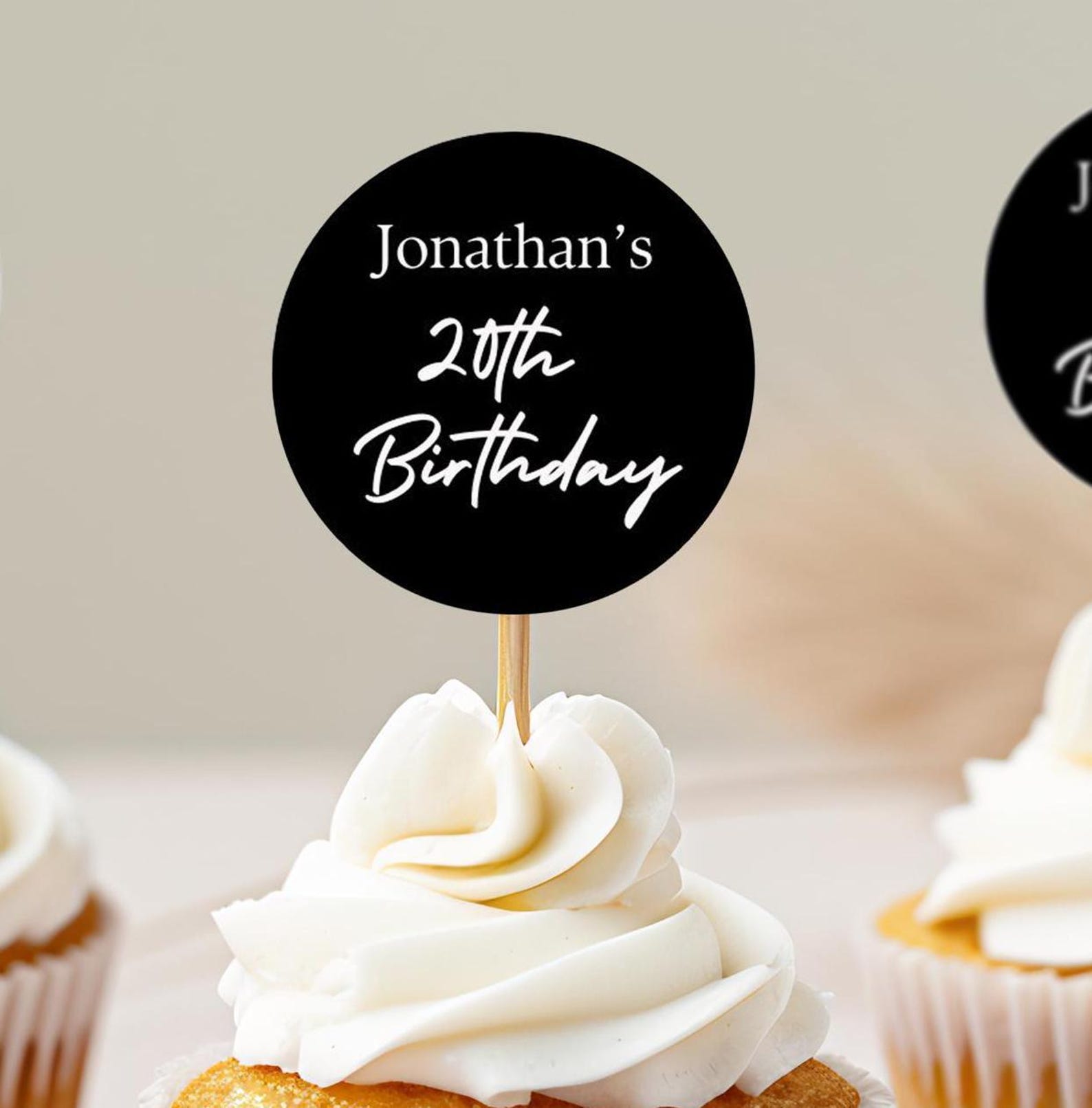 Cupcake Topper Template, Milestone Cake Topper, 20th Birthday Cupcake ...