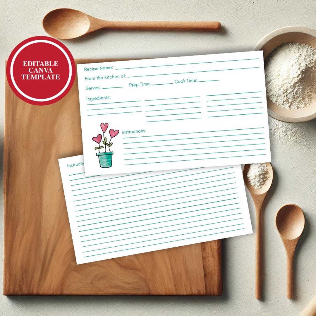 Recipe Card Template Printable, Recipe Card Template for Bridal Shower ...