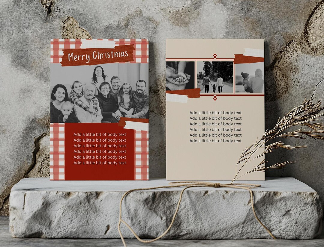 Plaid Christmas Card Template, Red Christmas Card, Printable Christmas ...