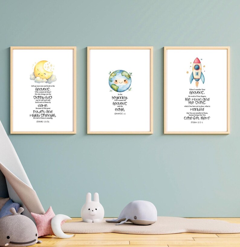Printable Bible Verse Wall Art, Space Themed Nursery Art, Nursery ...