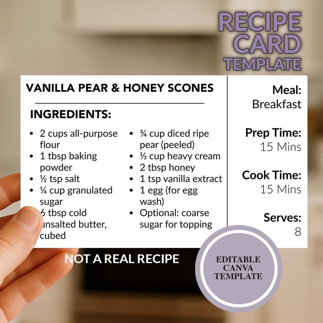 Simple Recipe Card 3x5, Recipe Card Canva Template, Printable, Recipe ...