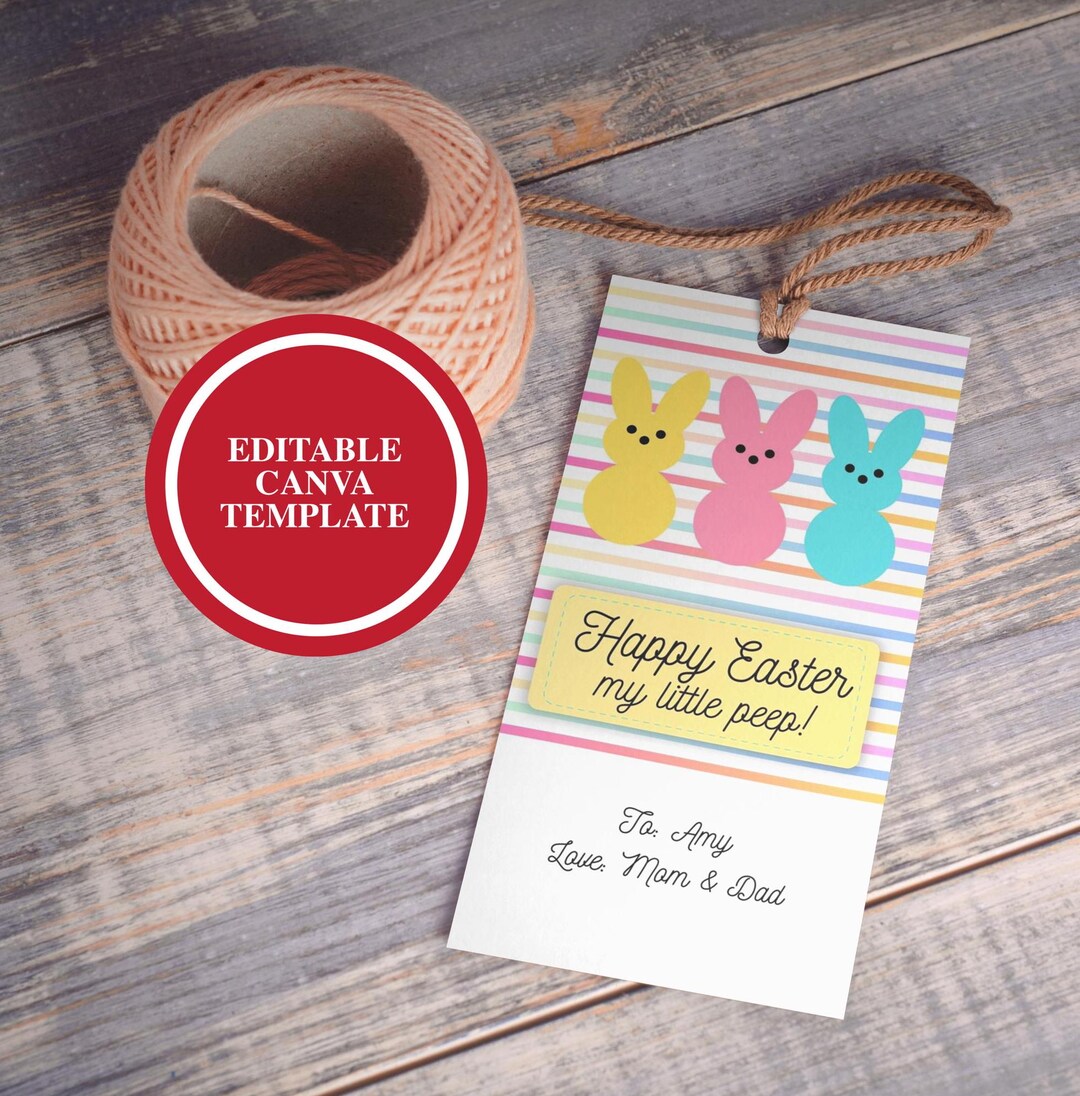 Happy Easter Canva Template, Canva Easter Templates, Peeps Gift Tag ...