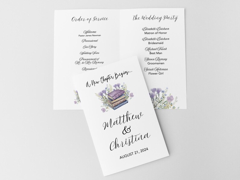 Wedding Program Template Canva, Book Themed Wedding Programs, Folded ...