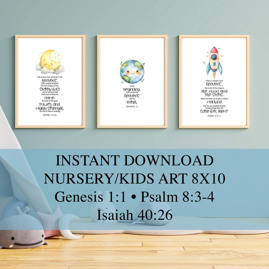 Printable Bible Verse Wall Art, Space Themed Nursery Art, Nursery ...