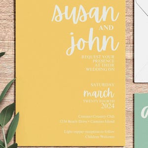 Yellow Wedding Invitation, Wedding Invitation Template, Modern Wedding ...