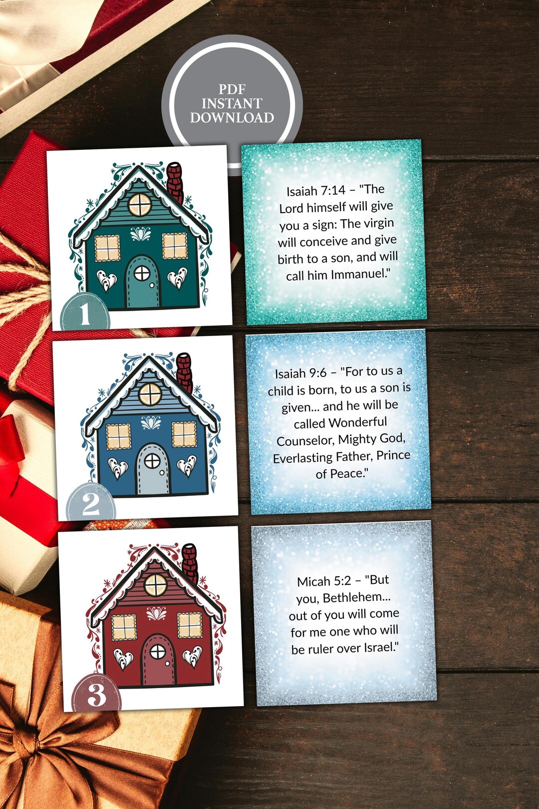 Christmas Countdown Tags, Advent Scripture Cards, Advent Tags, Holiday ...