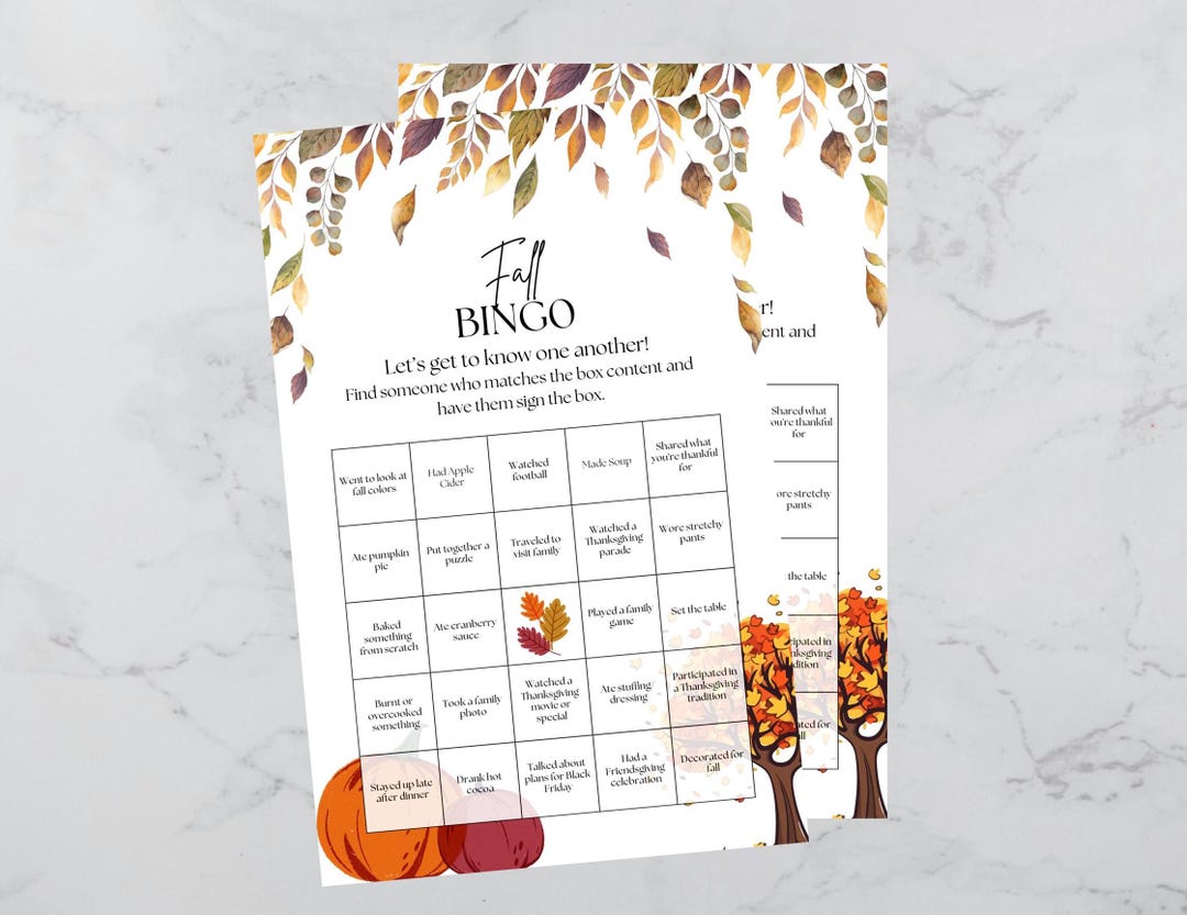 Fall Bingo Printable, Bingo Cards Printable,mix and Mingle Bingo Cards ...