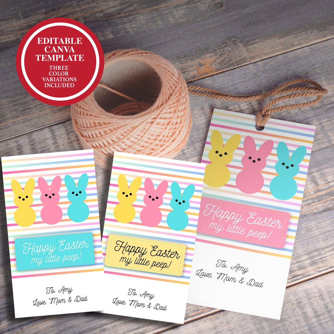 Peeps Gift Tag, Happy Easter Canva Template, Canva Easter Templates ...