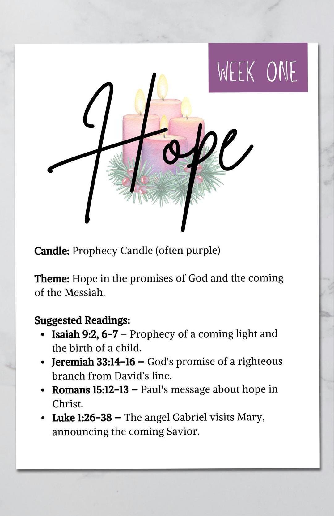 Advent Wreath Reading, Weekly Advent Scripture Cards, Advent Scripture ...