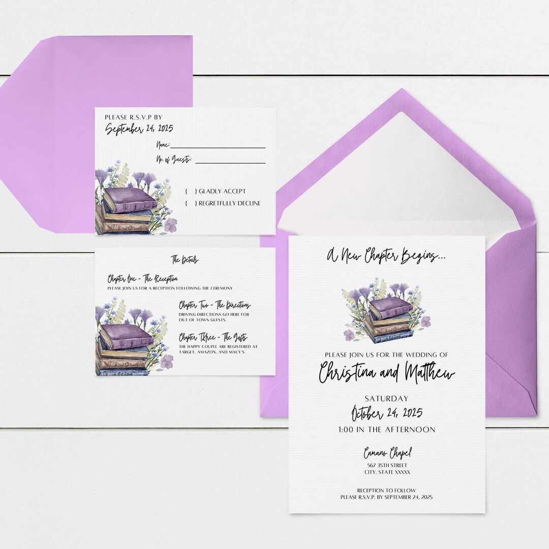 Book Themed Wedding Invitation Template, Book Wedding Invitations ...