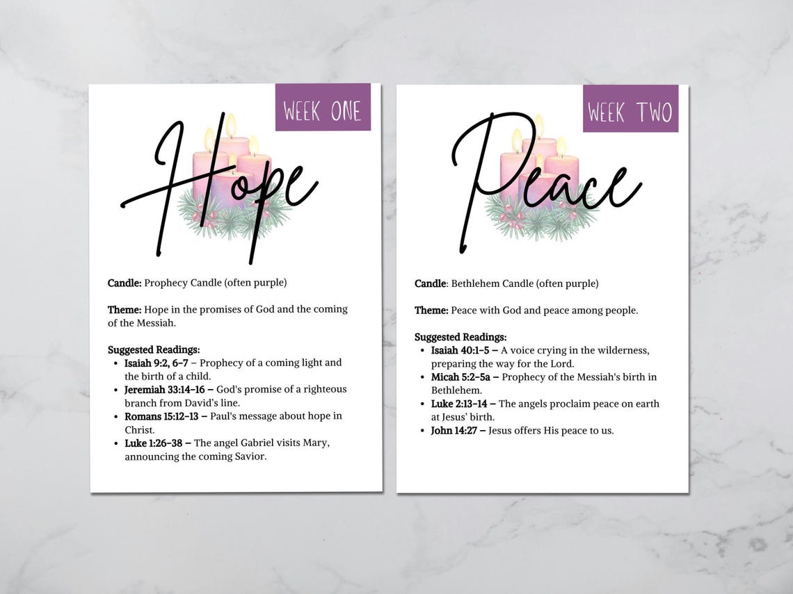 Advent Wreath Reading, Weekly Advent Scripture Cards, Advent Scripture ...