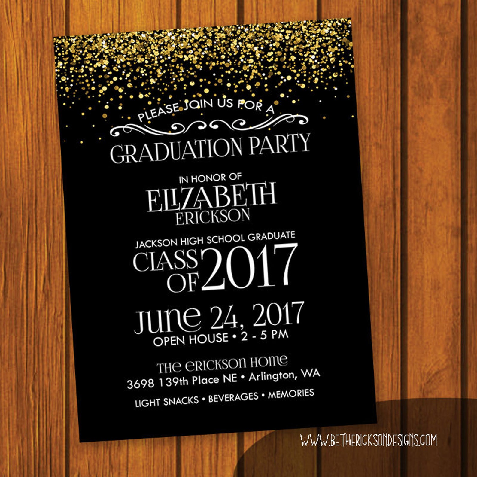 Graduation Party Invitation Template / Gold Glitter Graduation Template ...